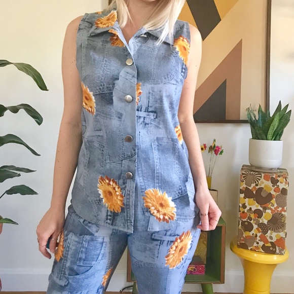 Vintage | Pants & Jumpsuits | Vintage 9s 2 Piece Matching Set Faux ...